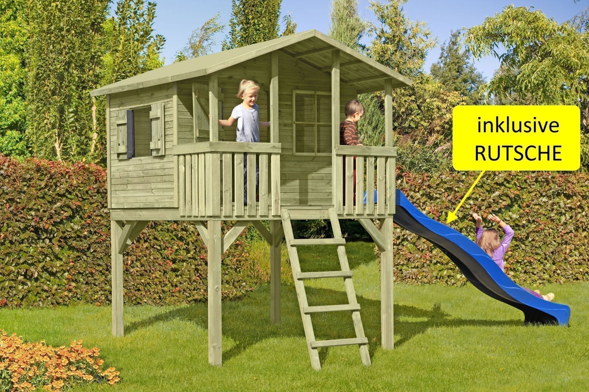 Baumhaus / Stelzenhaus Spielhaus Leon mit Rutsche bei edingershops.de